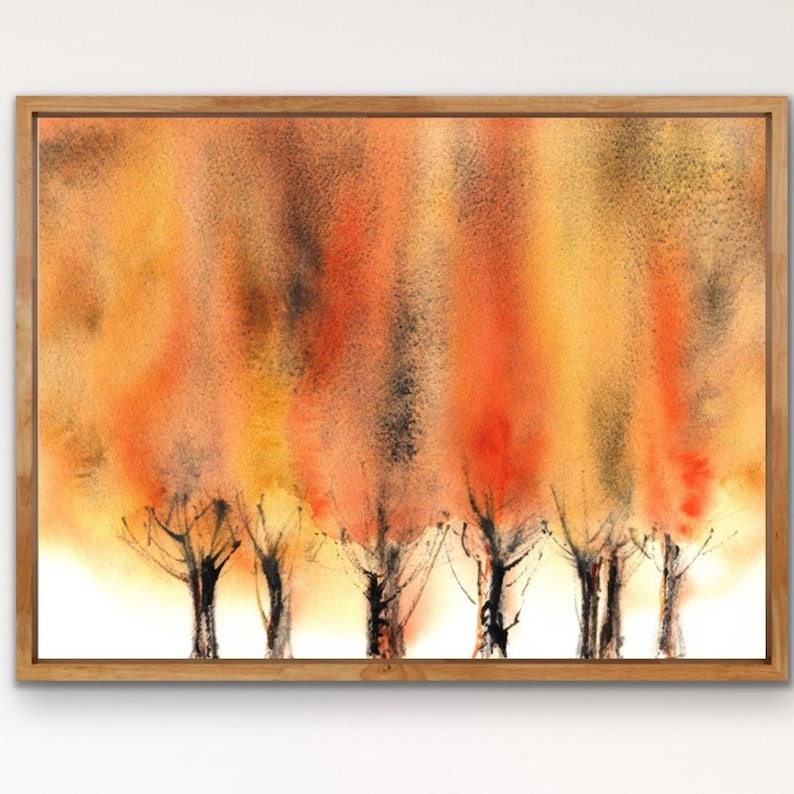 Autumn Trees Watercolor Print Fall Landscape Wall Art Abstract Autumn ...