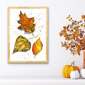Fall Leaves Art Print Watercolor Autumn Wall Decor Fall Colors Wall Art ...
