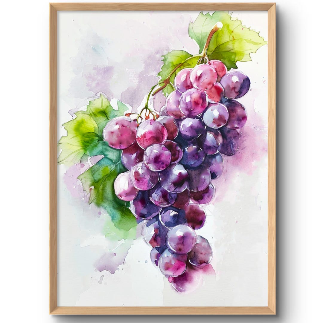 Grape Art Print Kitchen Wall Art Fruit Floral Decor Purple Grapes ...