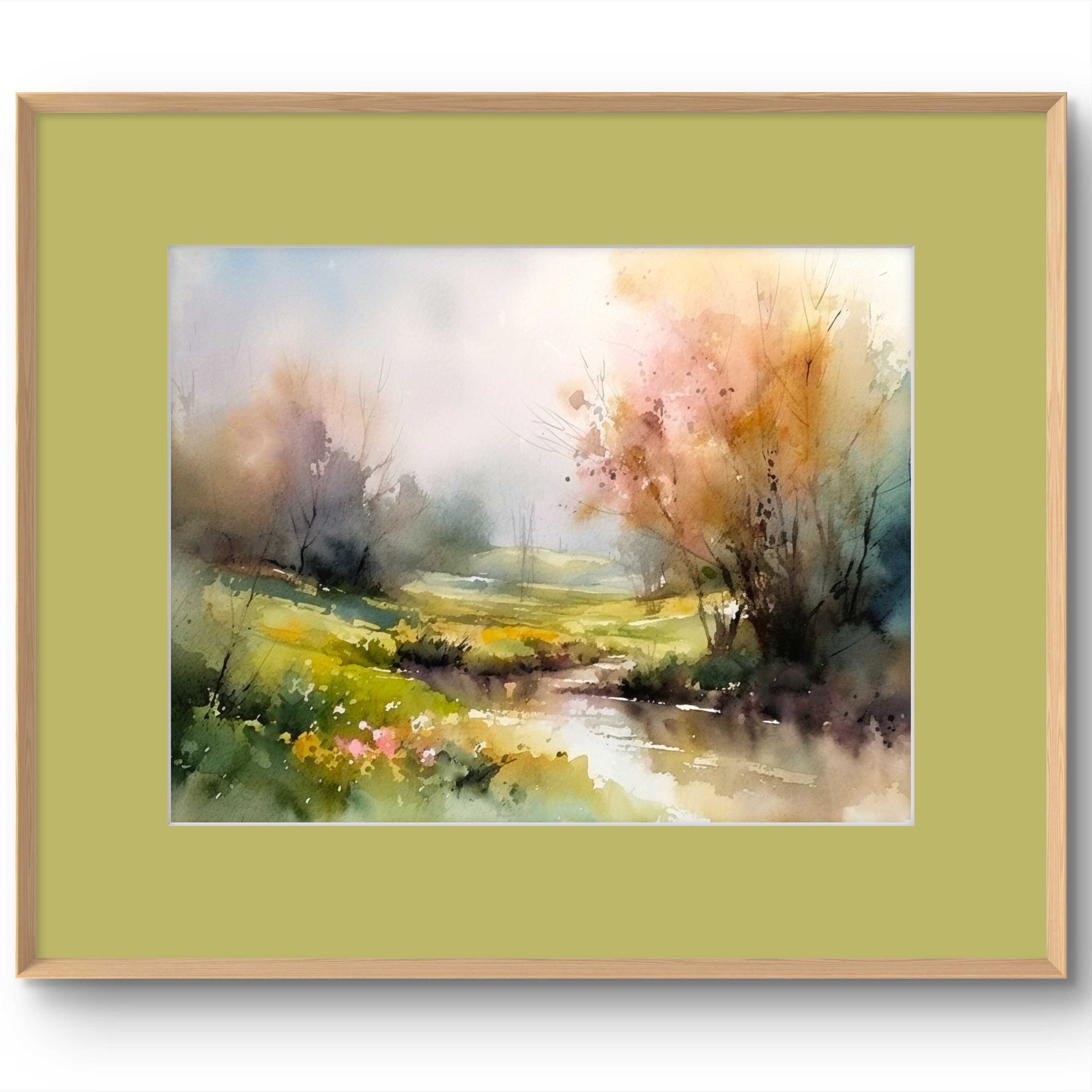 Spring Landscape Art Print Wildflowers Meadow Watercolor Abstract ...