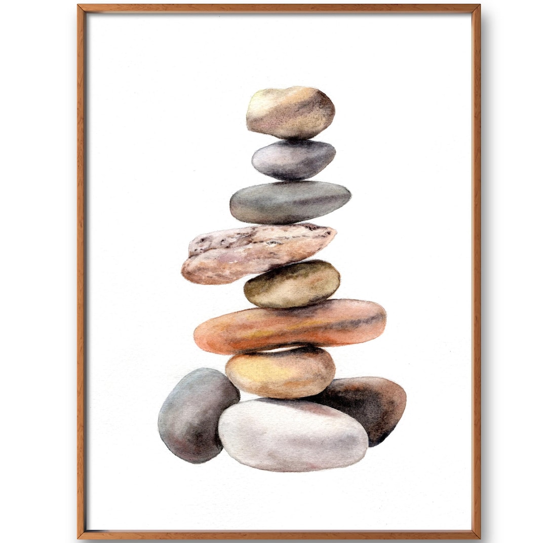 Balancing Stones Watercolor Print, Earth Tone Zen Wall Art - Etsy