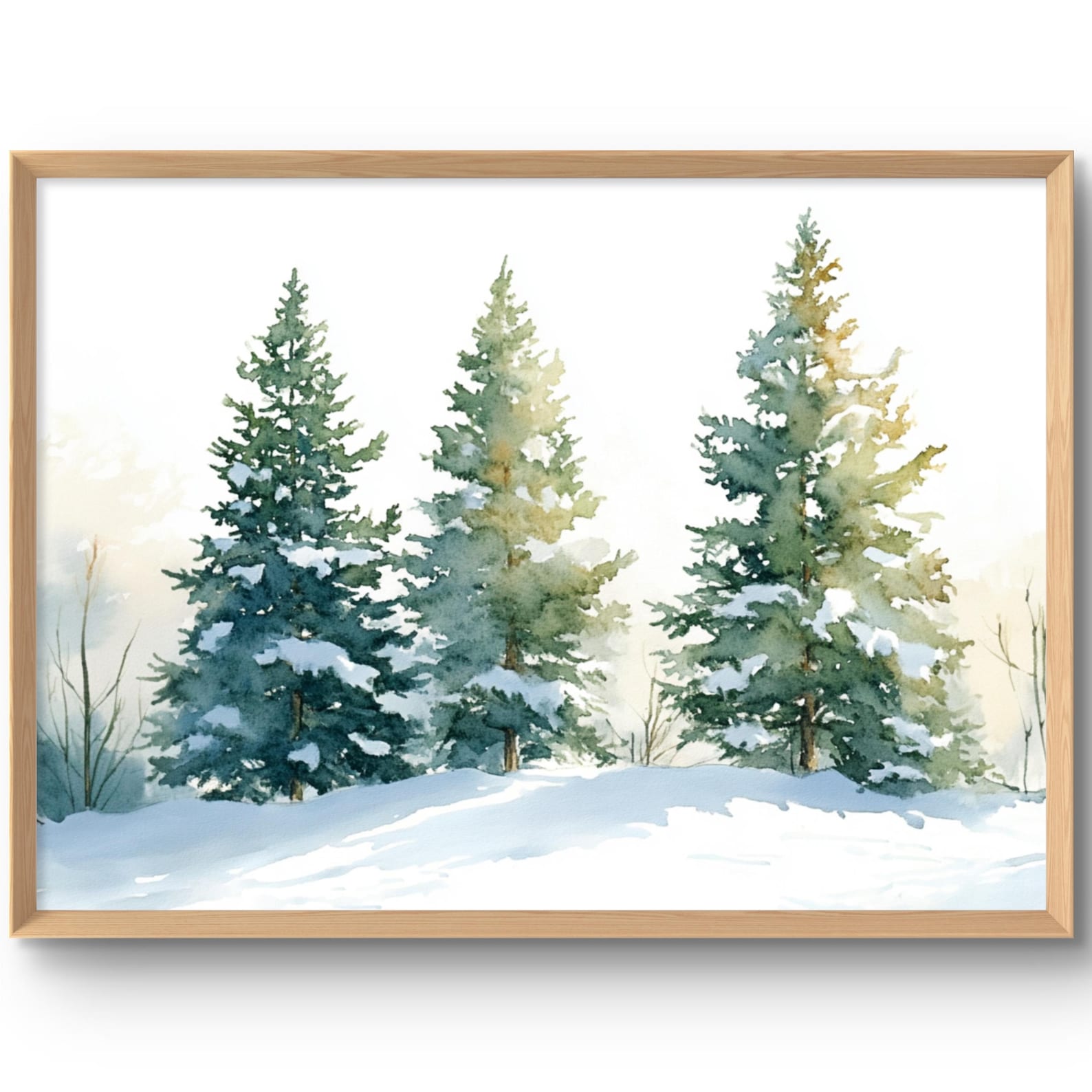 Pine Trees Art Print Evergreen Forest Landscape Watercolor Style Snowy ...