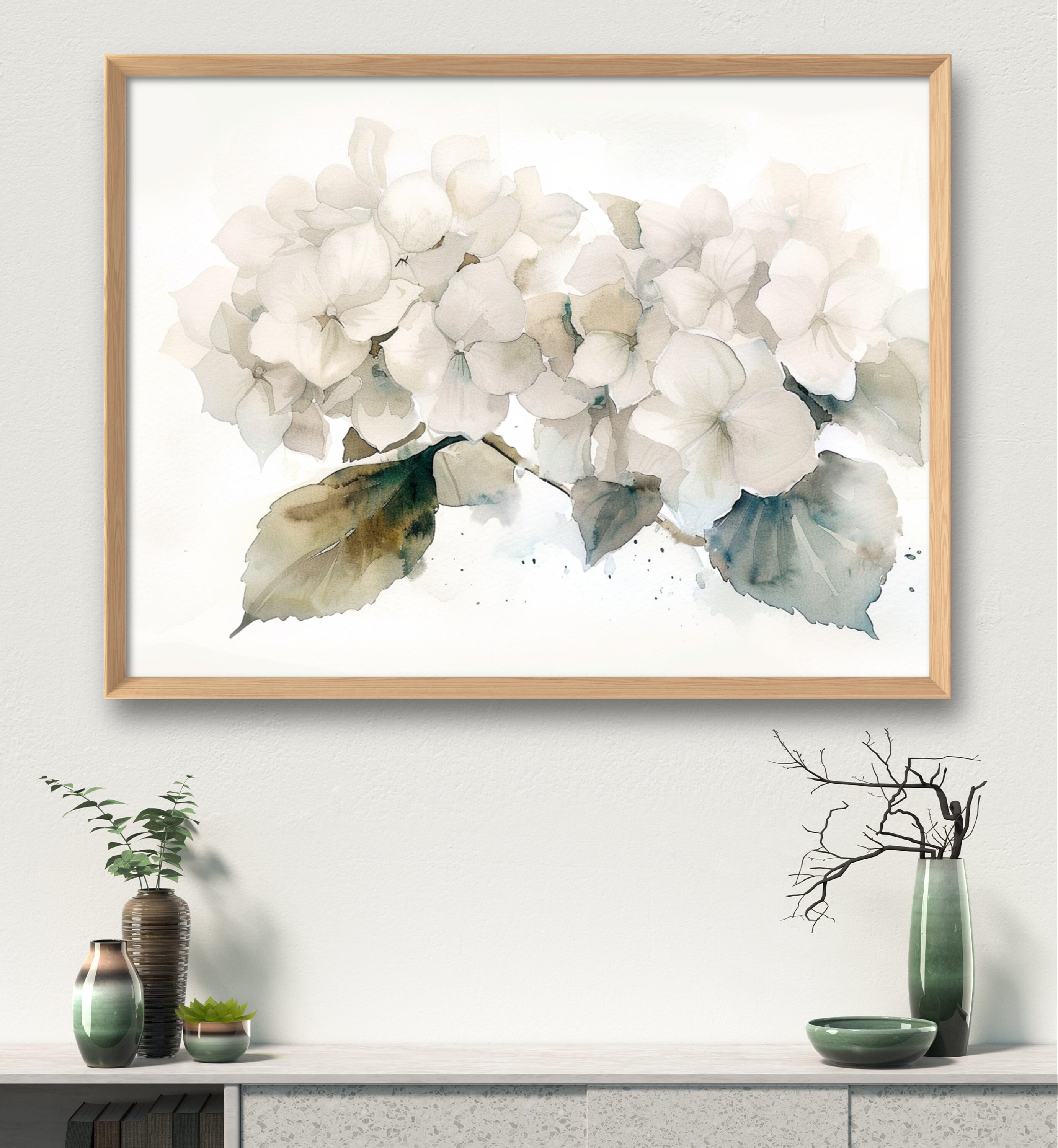 White Hydrangea Watercolor Art Print Hydrangeas Flower Painting ...
