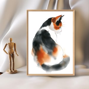 Calico Cat Art Print Cat Painting Pets Wall Art Watercolor Style Print ...