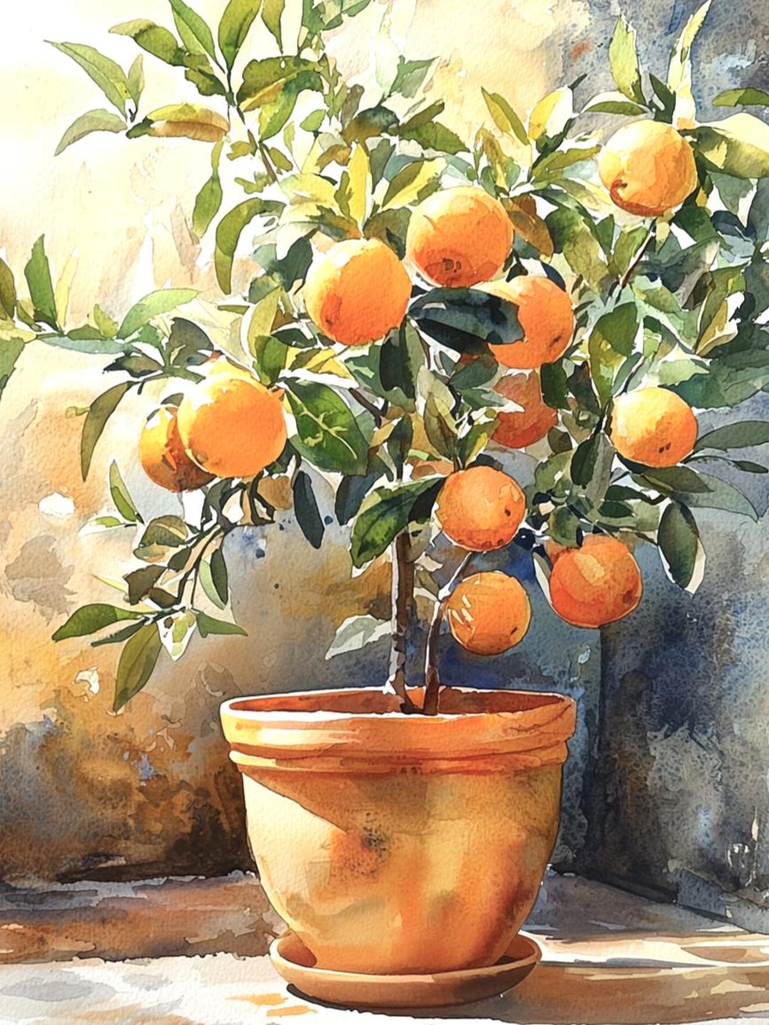 Orange Tree Art Print Orange Watercolor Painting Countryside Wall Art ...