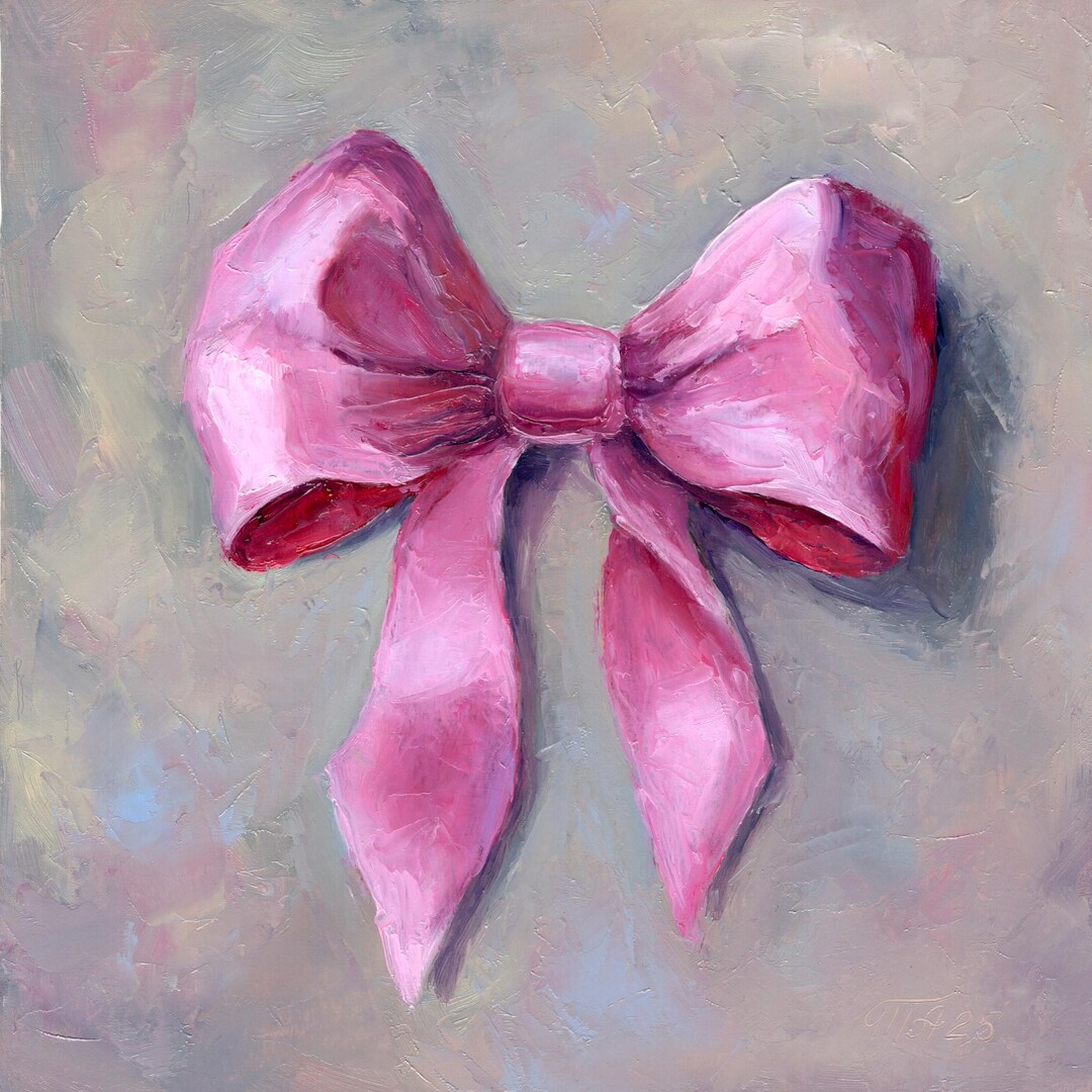 Pink Bow Art Print Trendy Oil Painting Coquette Bow Wall Decor Girly ...