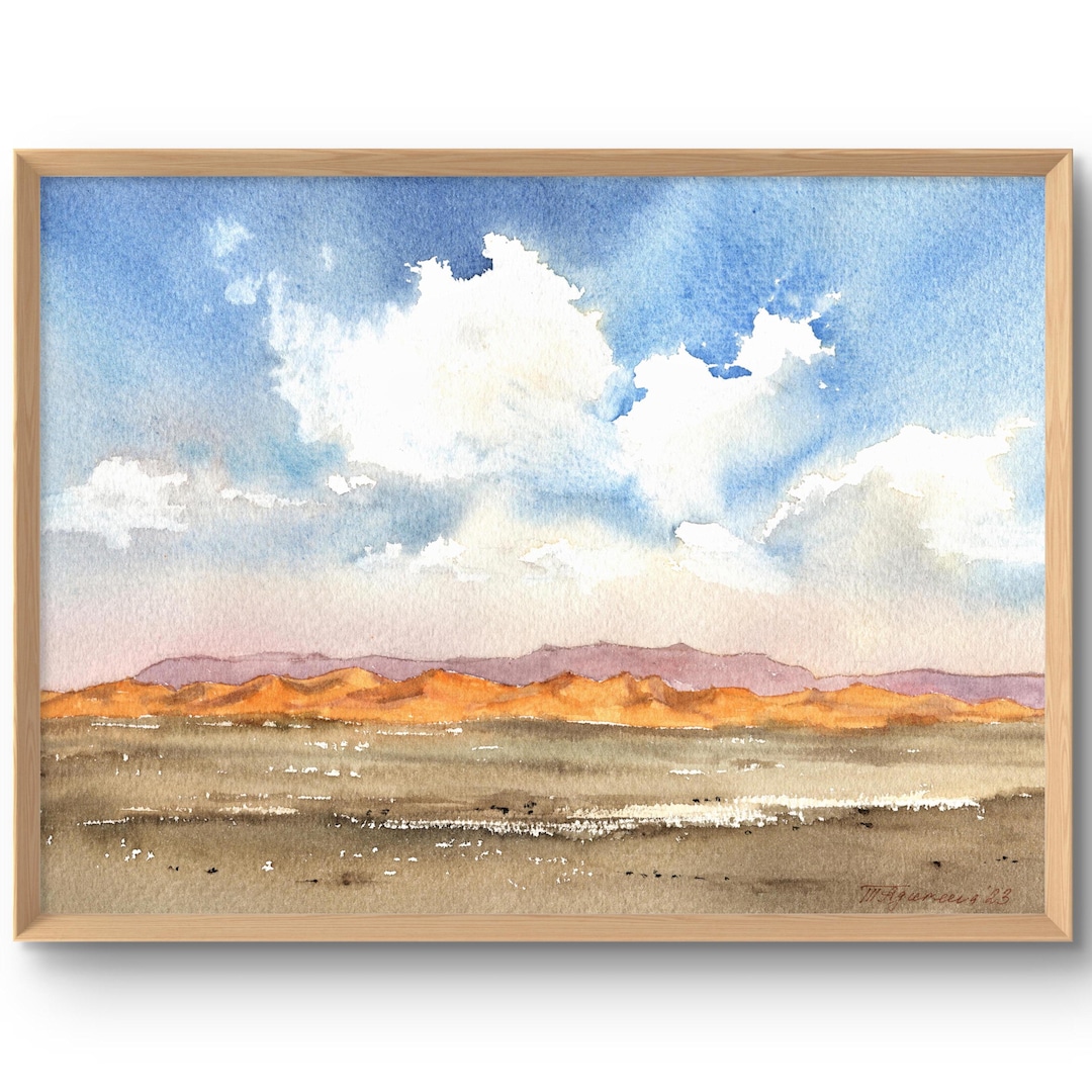 Desert Watercolor Print Minimalist Wall Art Neutral Arizona Landscape ...