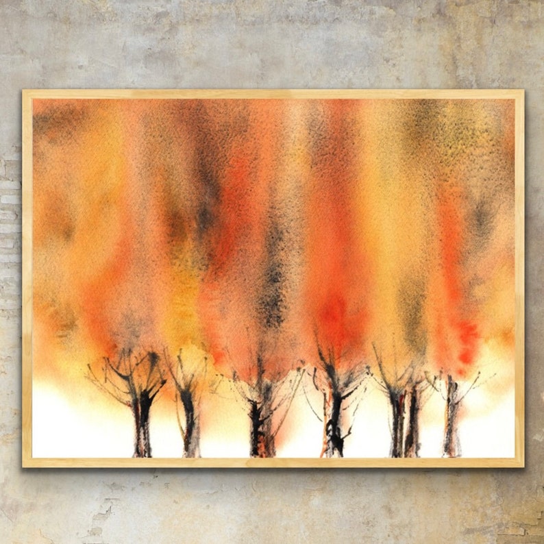 Abstract Autumn Trees Art Print Fall Landscape Autumn Wall Decor Fall ...