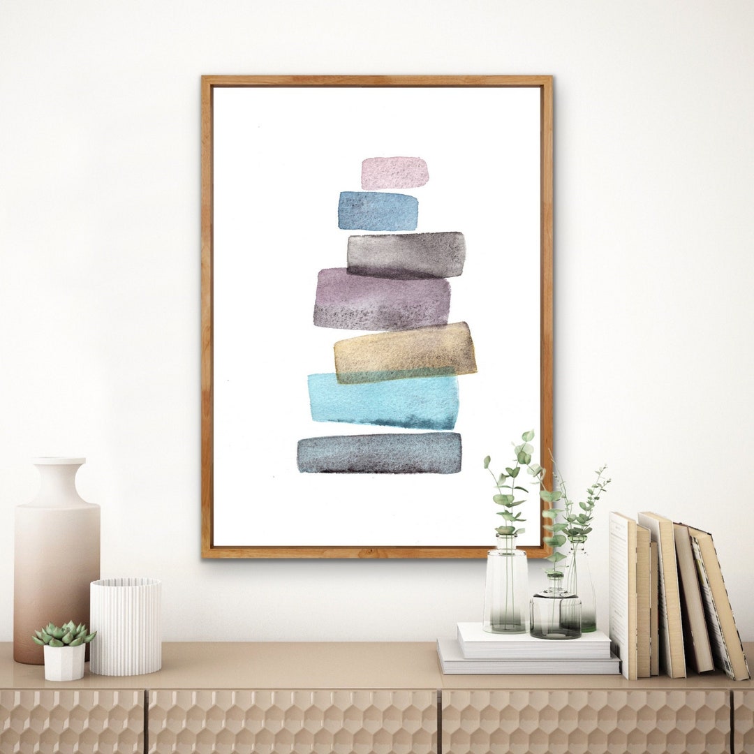 Stones Watercolor Abstract Balancing Stones Art Print Large Minimalist ...