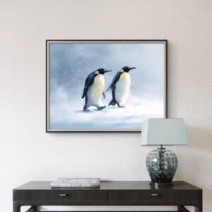 Penguins Art Print Winter Animals Arctic Wall Decor Two Penguins ...