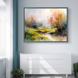 Spring Landscape Art Print Wildflowers Meadow Watercolor Abstract ...