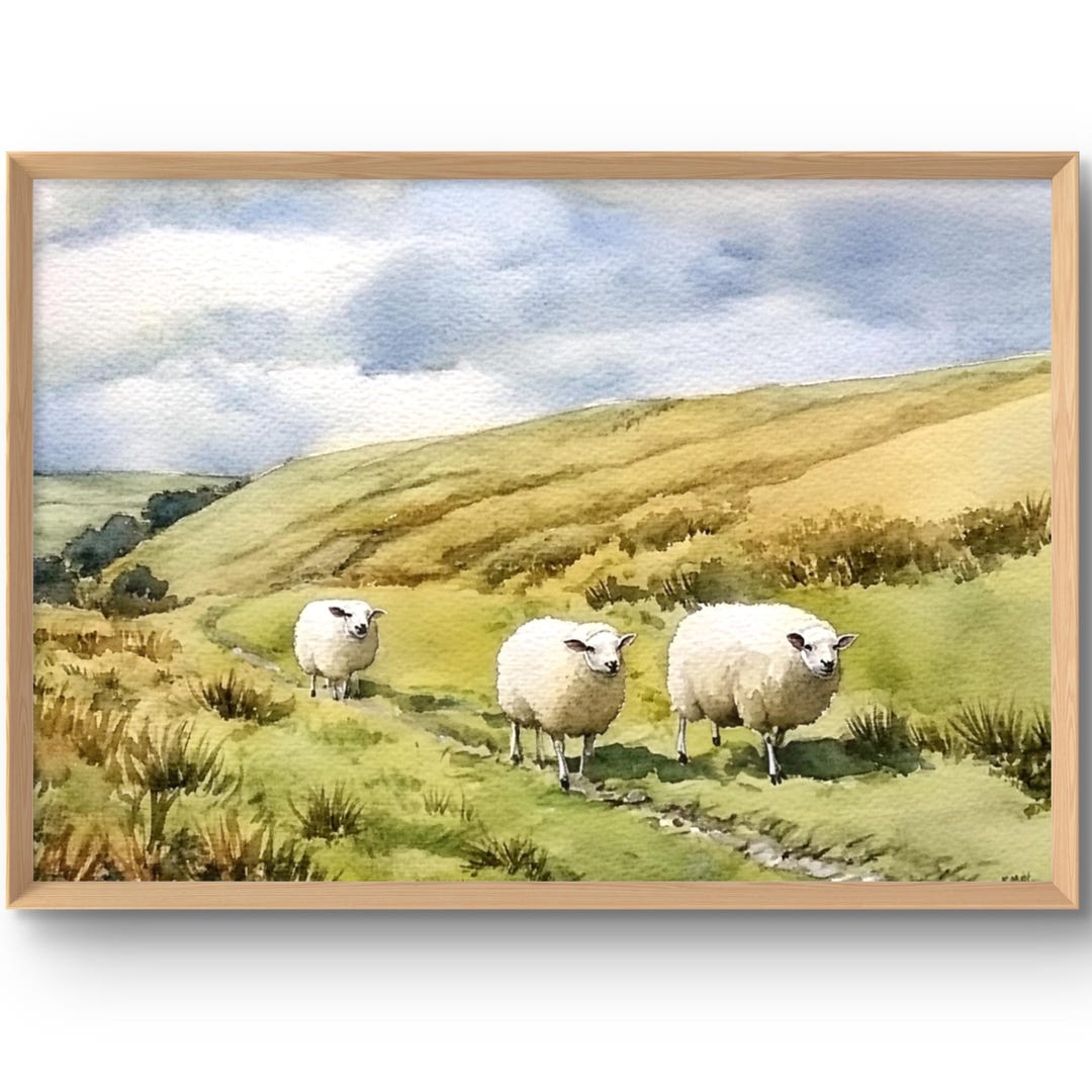 Irish Sheep Painting Ireland Landscape Wall Art Rustic Road Watercolor ...