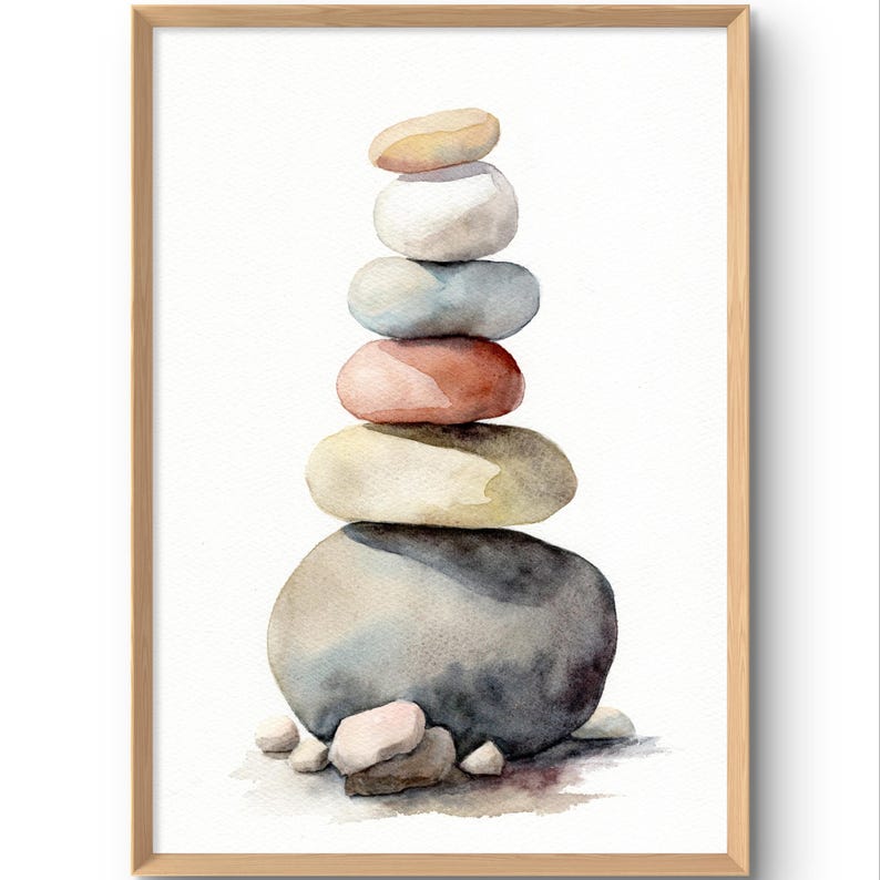 Balancing Stones Watercolor Print Stacked Stones Art Earth Tone Poster ...