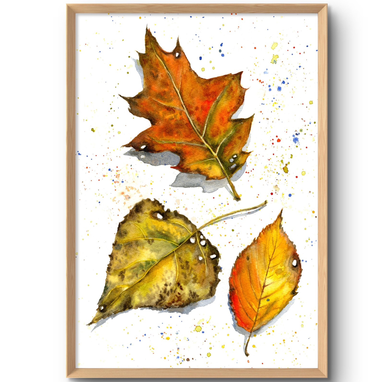 Fall Leaves Art Print Watercolor Autumn Wall Decor Fall Colors Wall Art ...