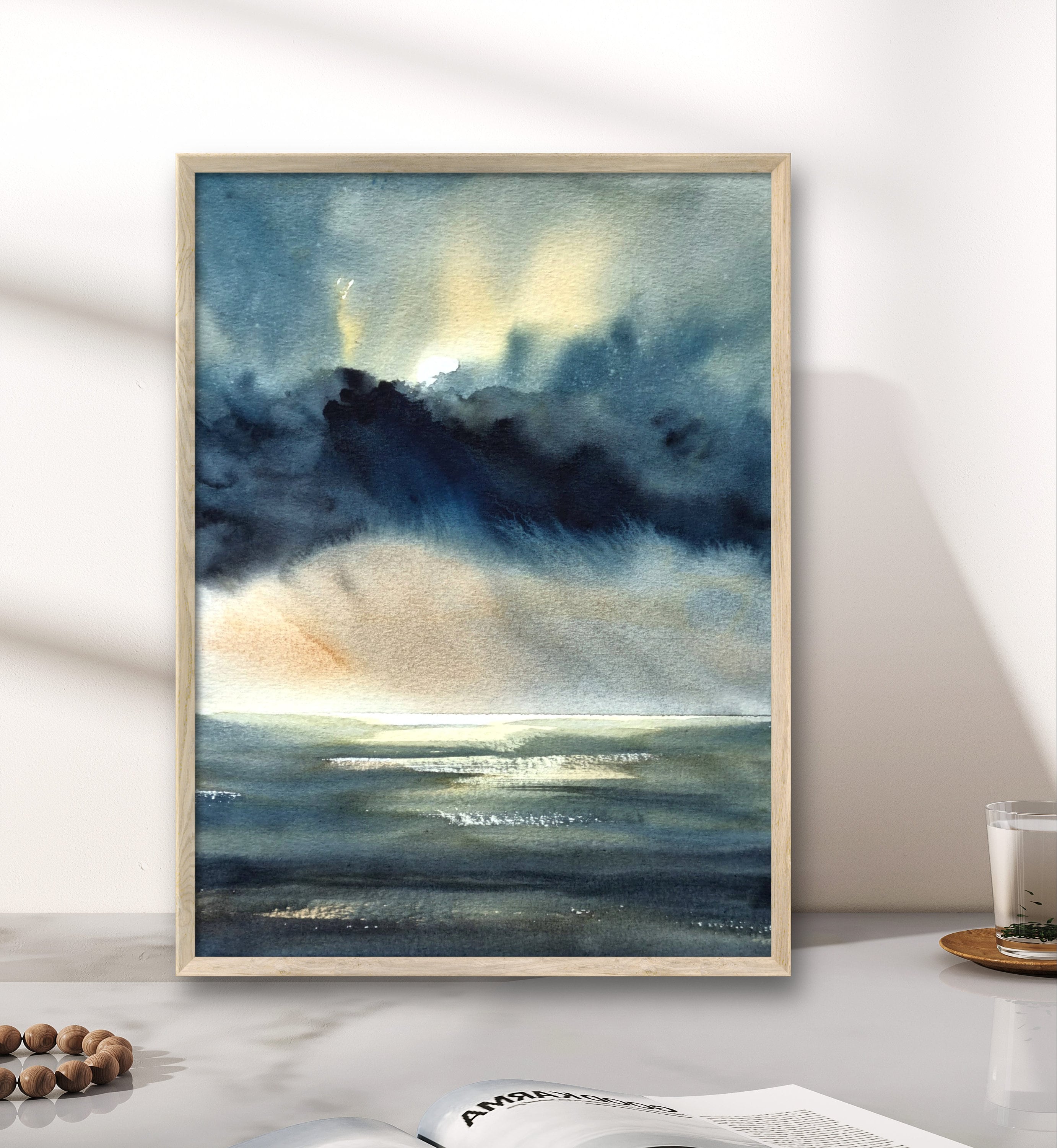 Storm Cloud Watercolor Painting Large Seascape Art Print Storm Wall Art ...