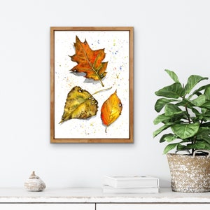 Fall Leaves Art Print Watercolor Autumn Wall Decor Fall Colors Wall Art ...