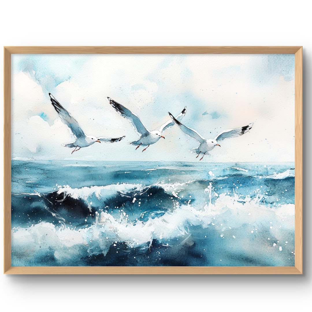 Seagulls Art Print Sea Birds Wall Art Seascape Nautical Wall Decor ...