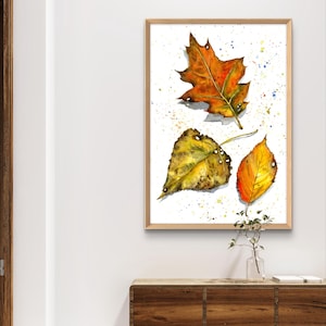 Fall Leaves Art Print Watercolor Autumn Wall Decor Fall Colors Wall Art ...