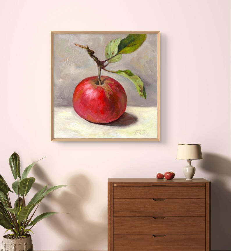 Red Apple Art Print Botanical Painting Farmhouse Wall Art Kitchen Wall ...