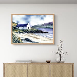 Scotland Print Cottage Art Large Poster Scottish Hills Print White ...
