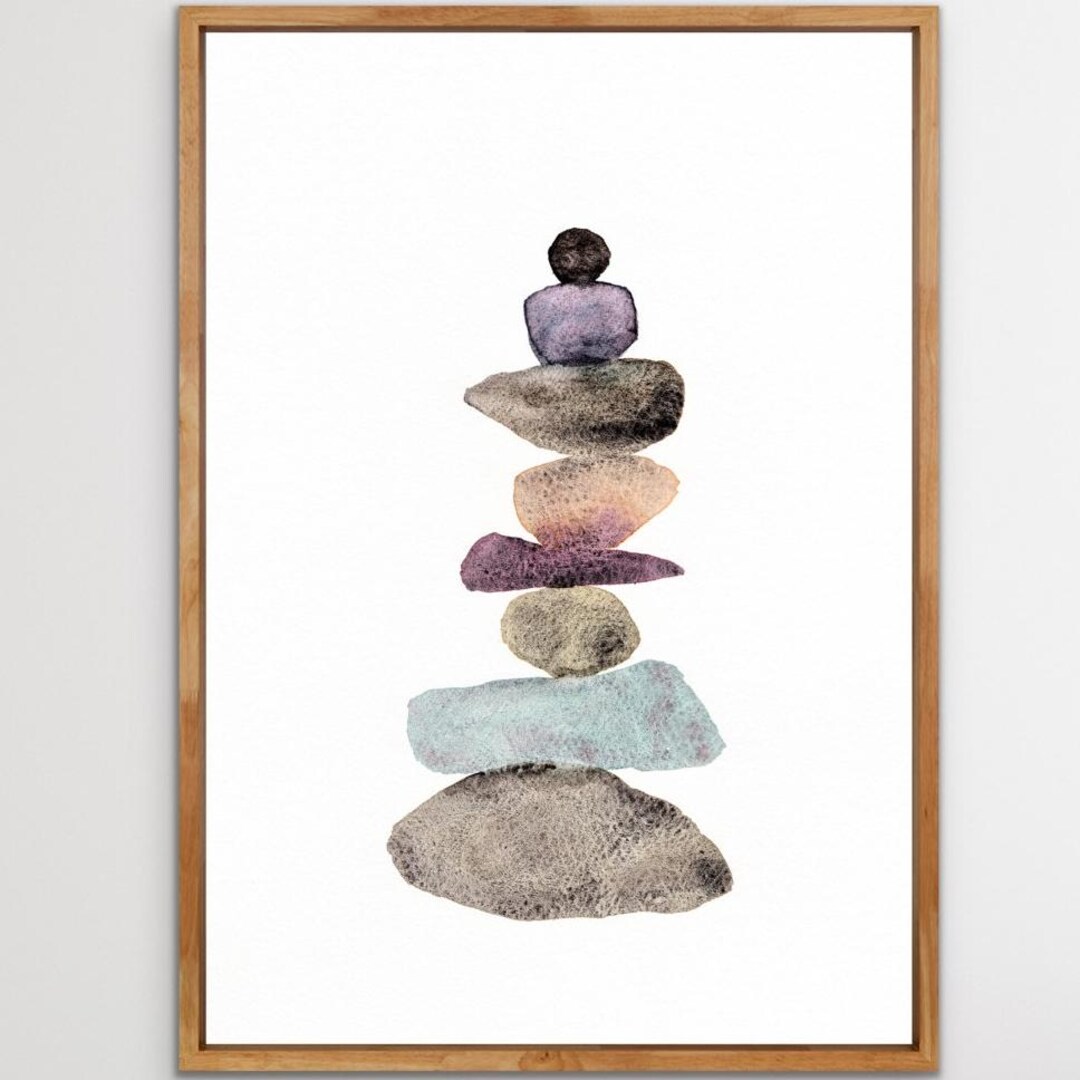 Stacked Stones Art Print Earth Tone Watercolor Abstract Poster Cairn ...