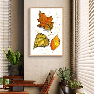 Fall Leaves Art Print Watercolor Autumn Wall Decor Fall Colors Wall Art ...