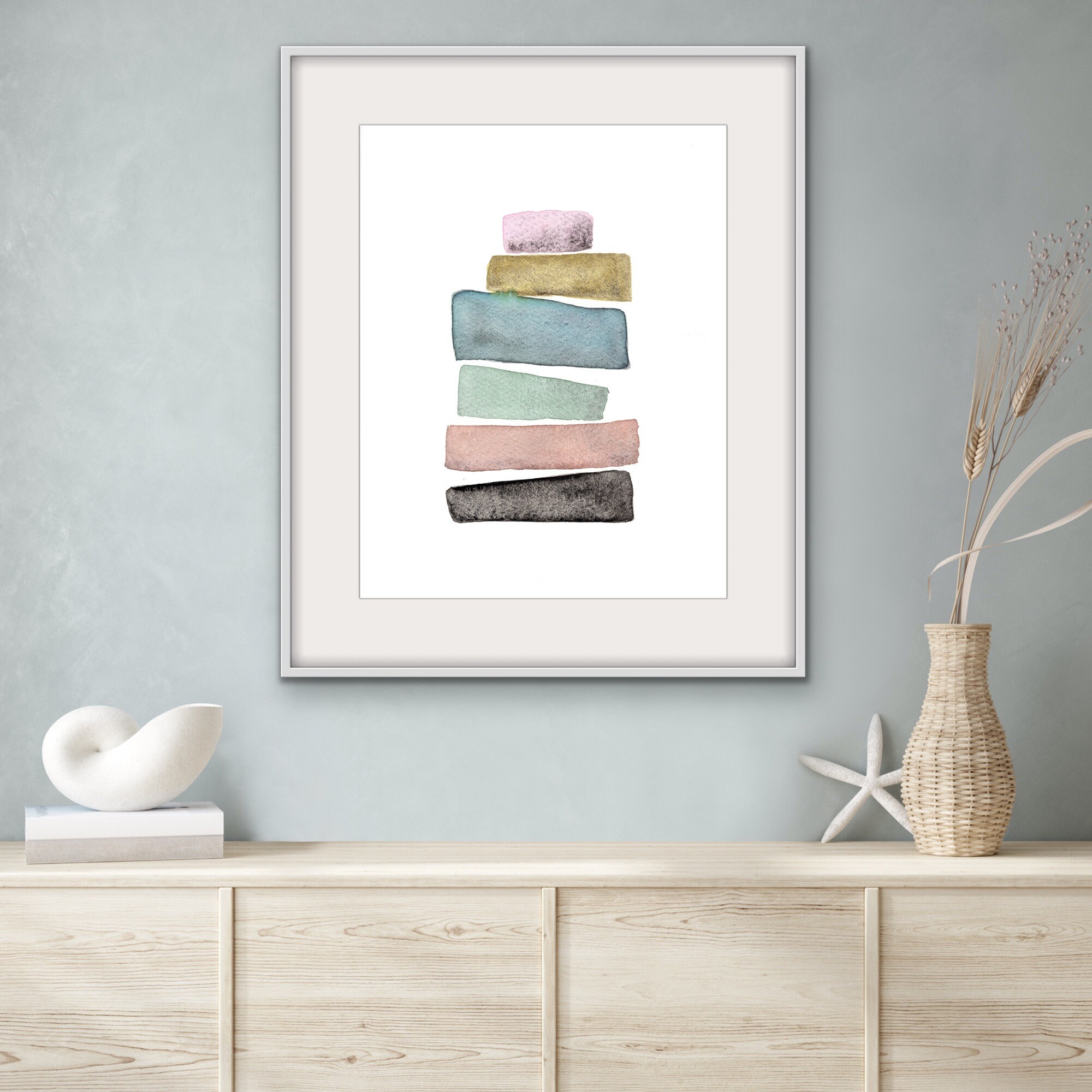 Stacked Stones Print Abstract Watercolor Art Minimalist Wall Art ...