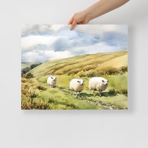 Irish Sheep Painting Ireland Landscape Wall Art Rustic Road Watercolor ...