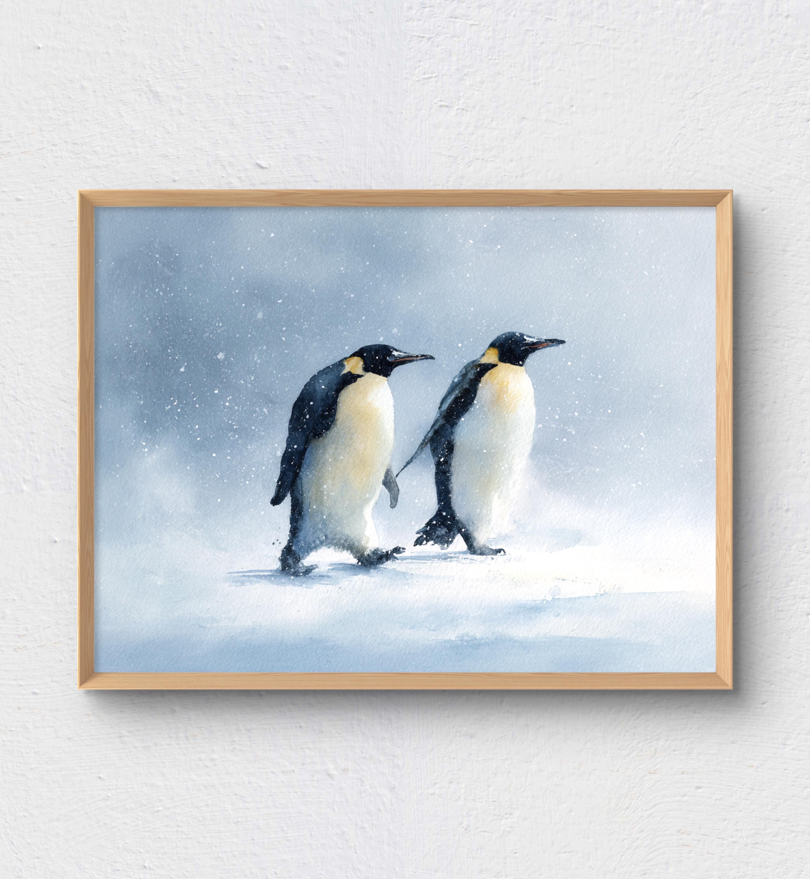 Penguins Art Print Winter Animals Arctic Wall Decor Two Penguins ...