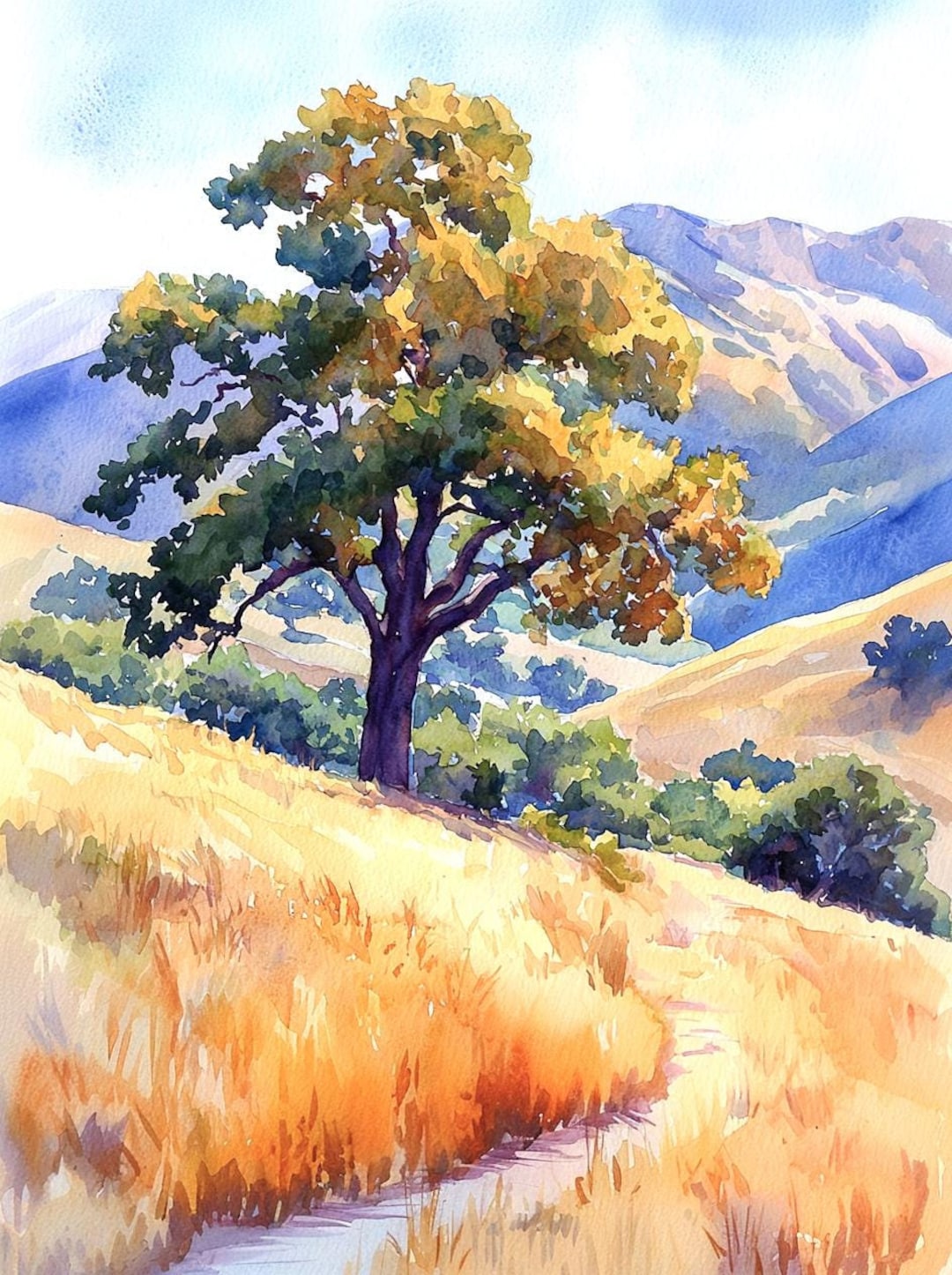 California Hills Art Print Oak Tree Wall Art San Luis Obispo Art ...