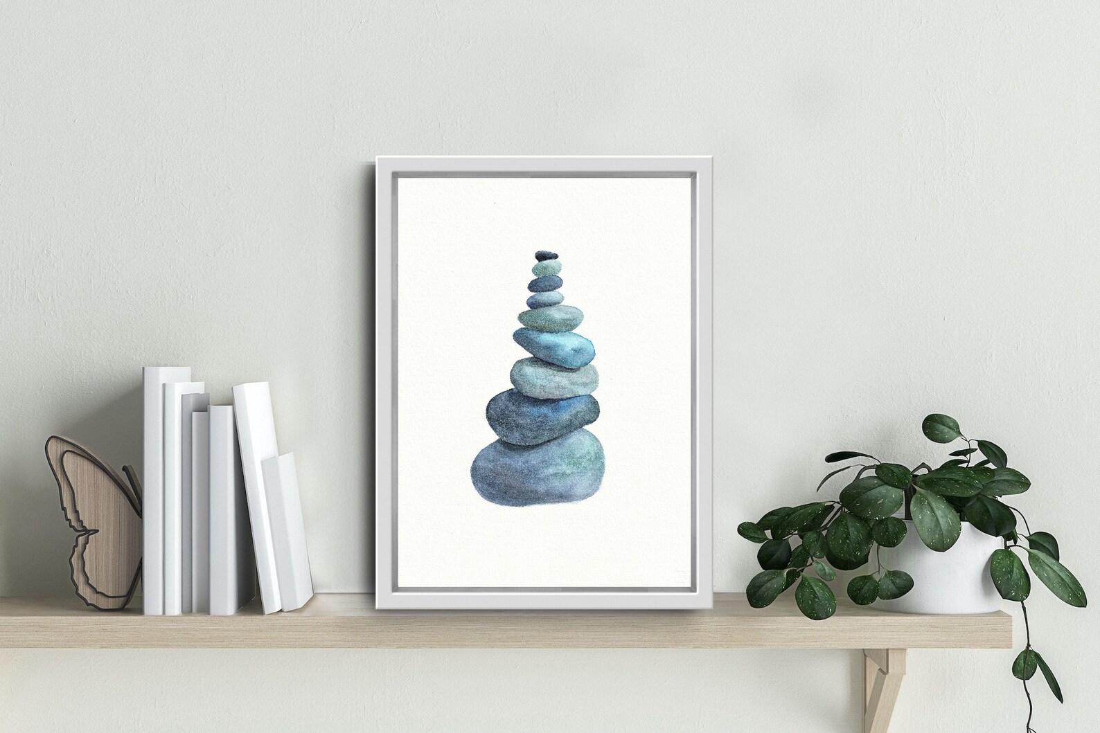 Balancing Stones Art Print Rocks Watercolor Stacked Stones Blue ...