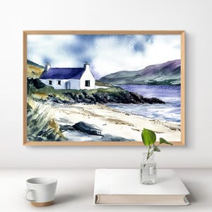 Scotland Print Cottage Art Large Poster Scottish Hills Print White ...