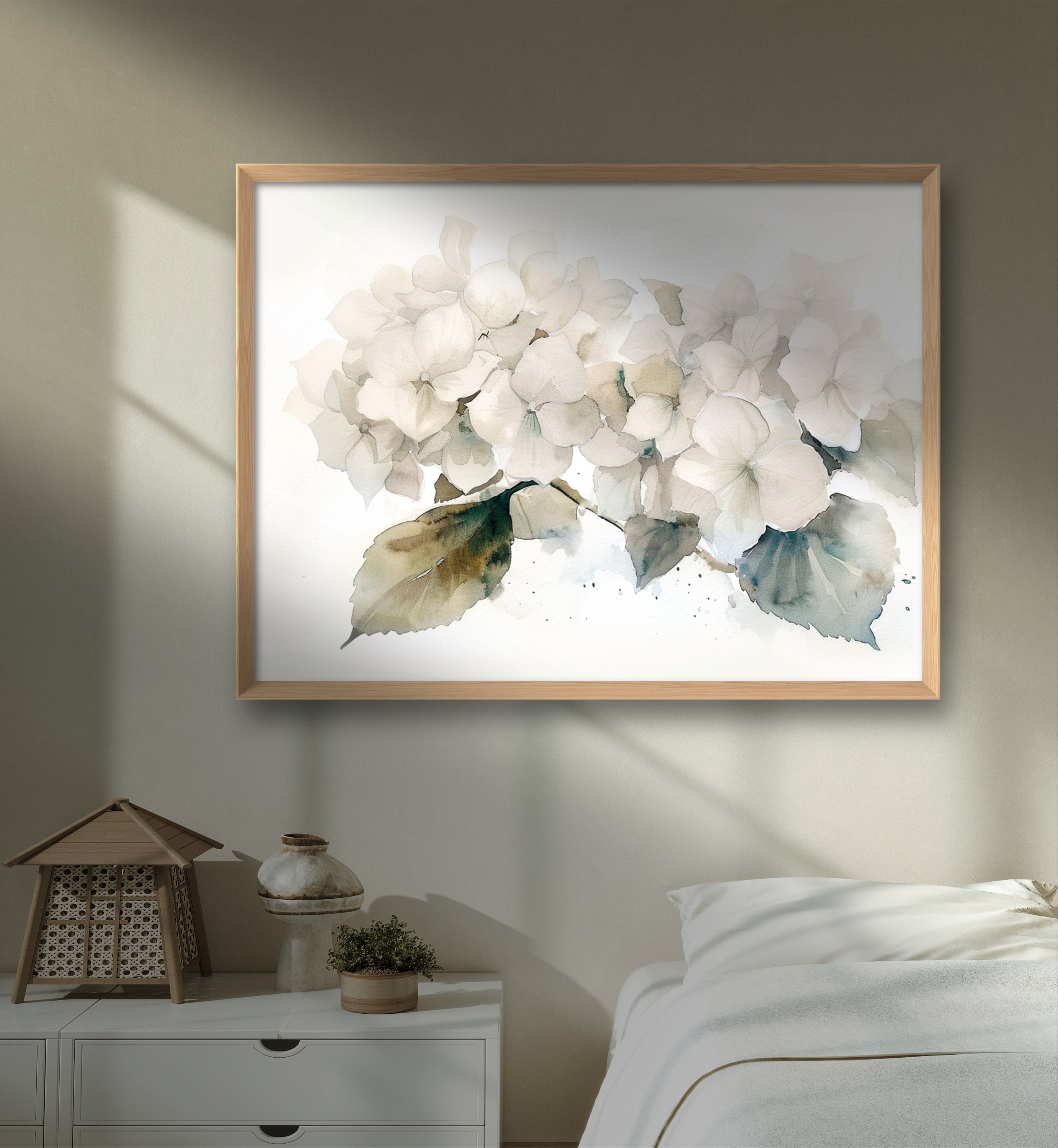 White Hydrangea Watercolor Art Print Hydrangeas Flower Painting ...