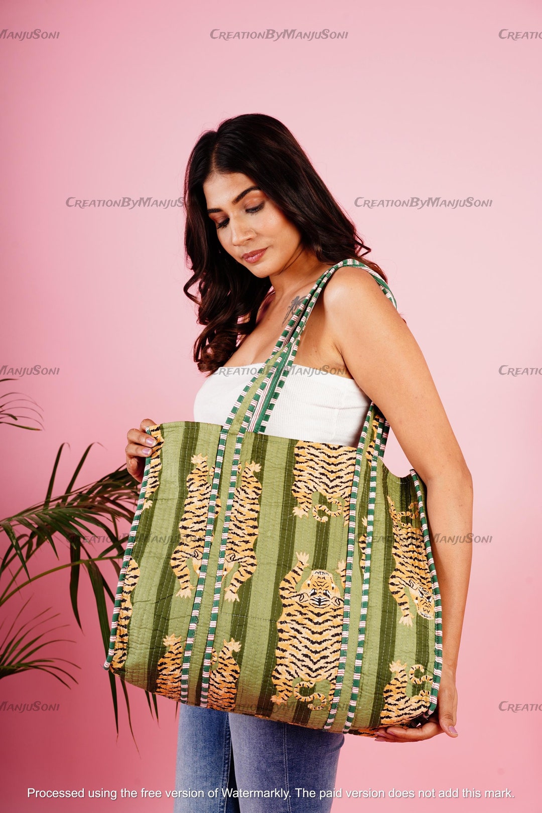 Indian Tote Bags Quilted Handmade Cotton Block Printed Large Shoulder ...