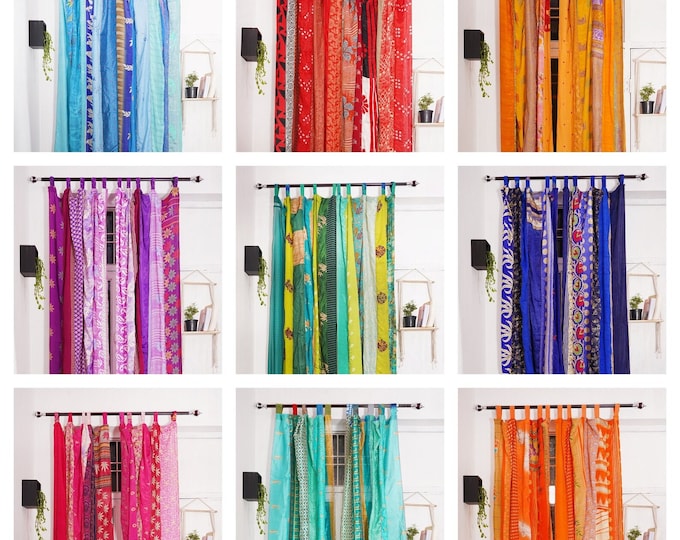 Indian Vintage Old Silk Sari Fabric Made Multi Color Handmade Curtain ...