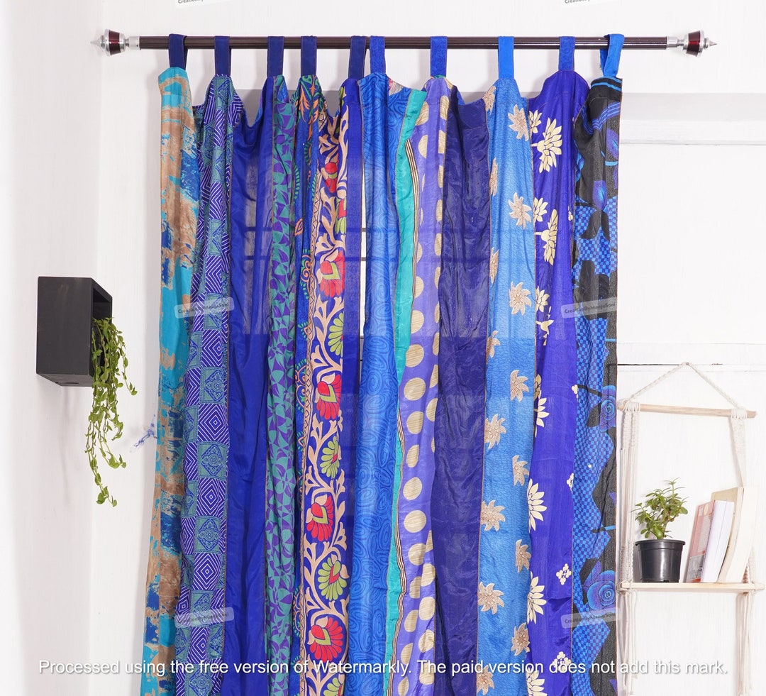 EXPRESS SERVICE of Indian Vintage Old Silk Sari Fabric Handmade Curtain ...