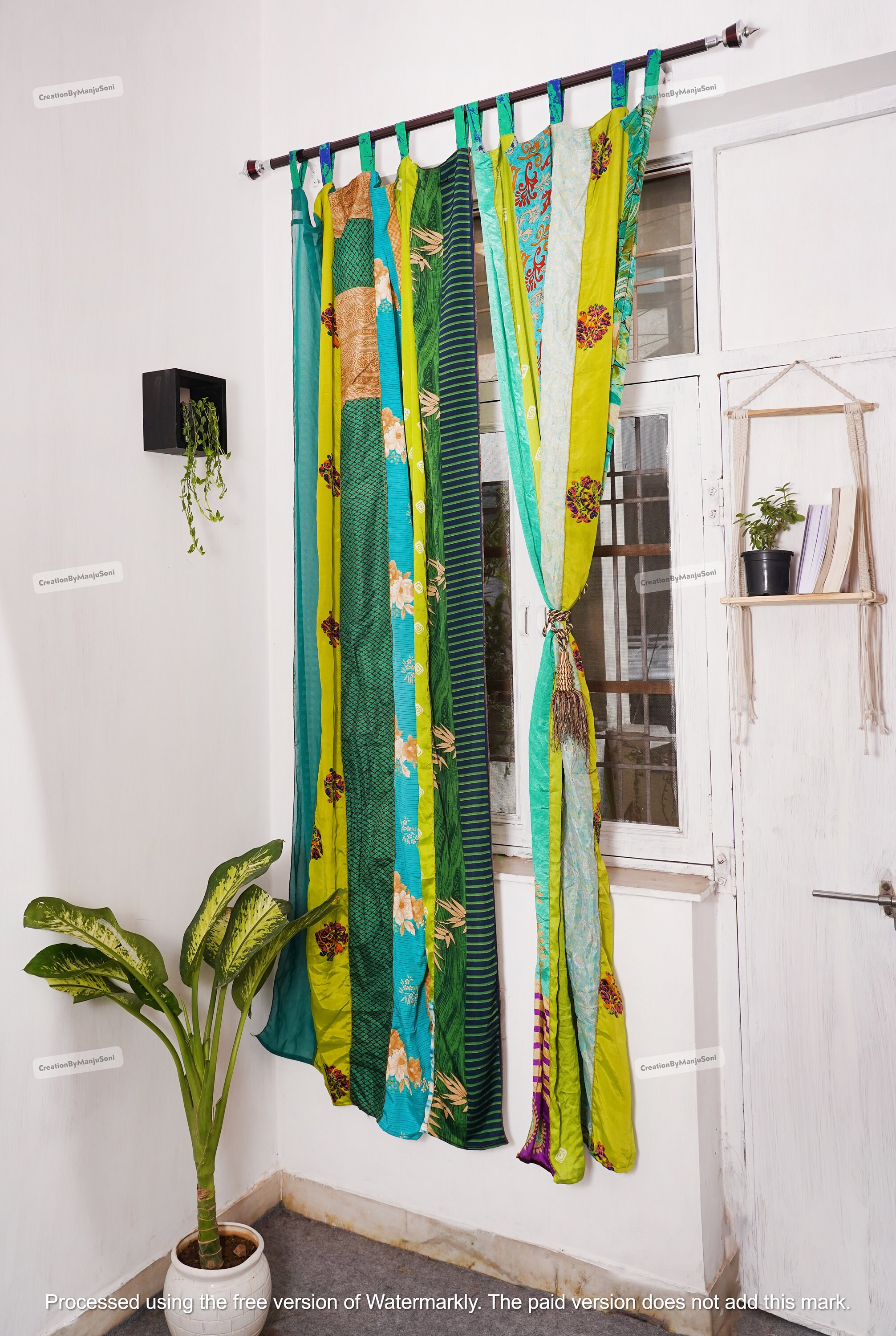EXPRESS SERVICE of Indian Vintage Old Silk Sari Fabric Handmade Curtain ...