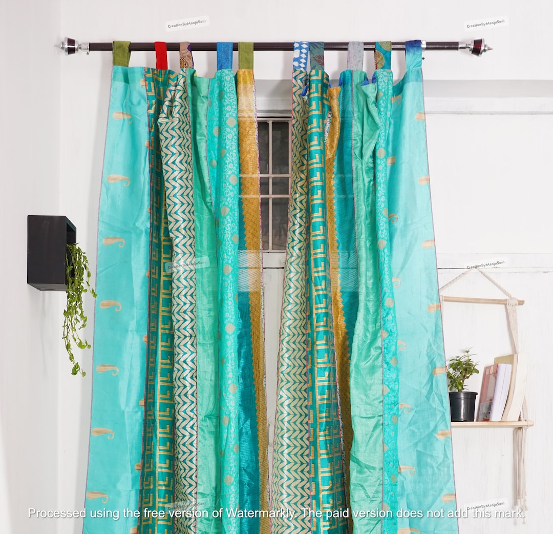 1 Pcs Indian Vintage Old Silk Sari Fabric Handmade Curtain Door Window ...