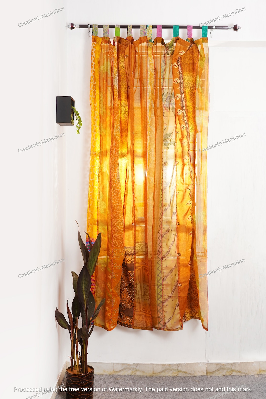 Indian Vintage Silk Sari Fabric Curtains Handmade Decorative Boho ...