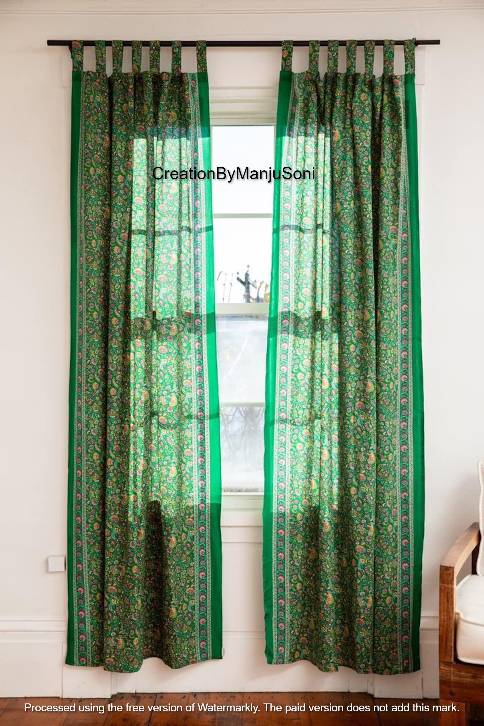 2 PCS of Indian Vintage Old Silk Sari Fabric Handmade Curtain Door ...