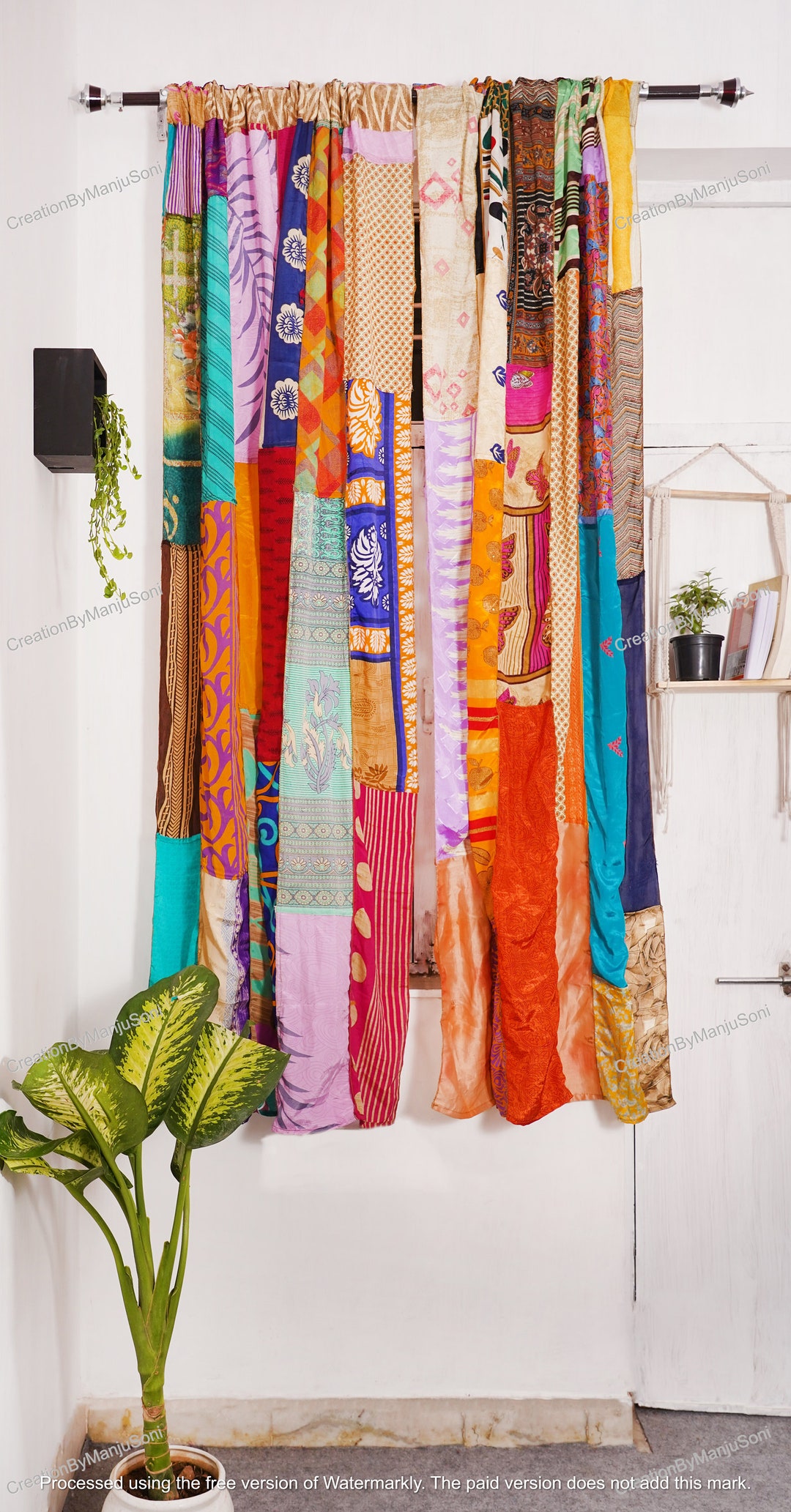 2 Pcs of Indian Vintage Old Silk Sari Multi Color Handmade Patchwork ...
