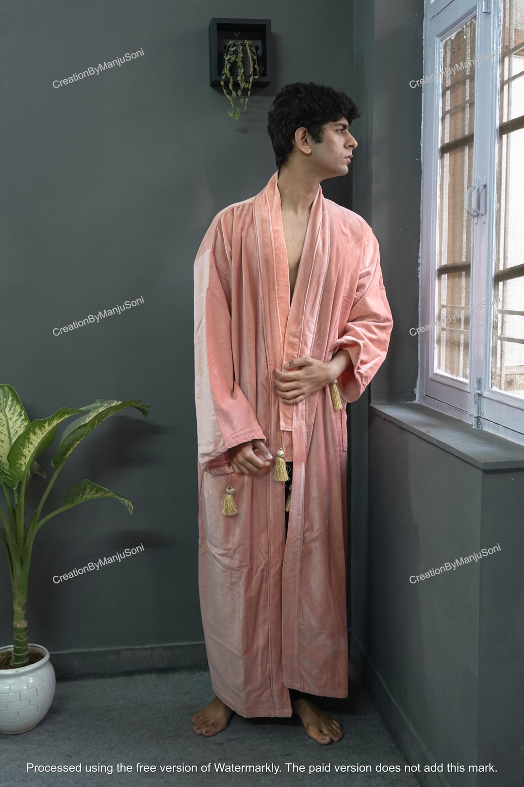 OFMD Velvet Banyan Fabric Kimono Cotton Velvet Robe Long, Original OFMD ...