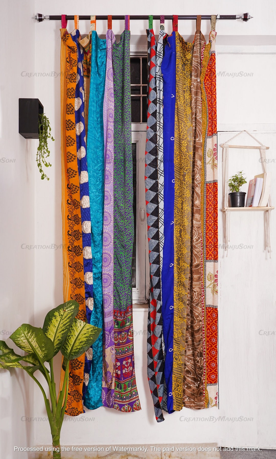 EXPRESS SERVICE of Indian Vintage Old Silk Sari Fabric Handmade Curtain ...