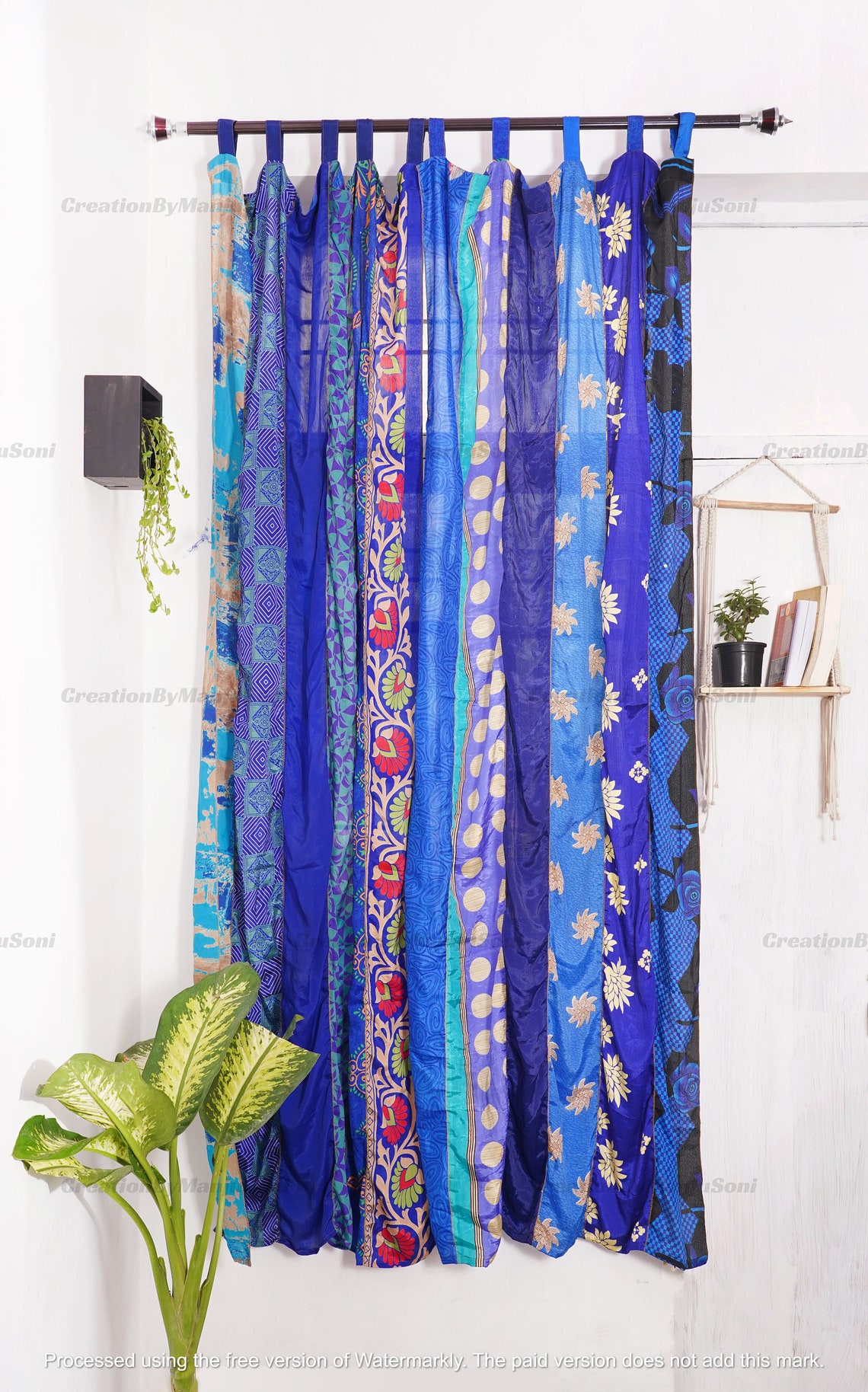 2 PCS of Indian Vintage Old Silk Sari Fabric Handmade Curtain Door ...