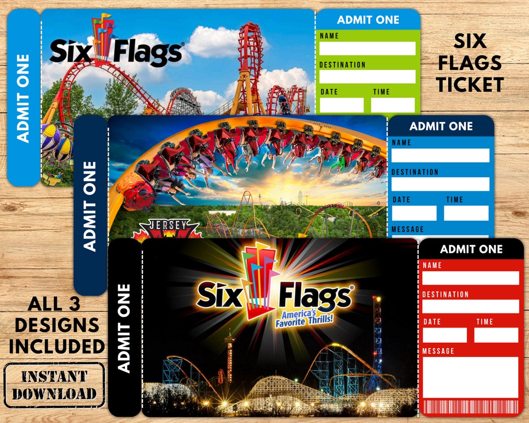 Printable SIX FLAGS Surprise Gift Ticket. Boarding Pass. Trip Ticket ...
