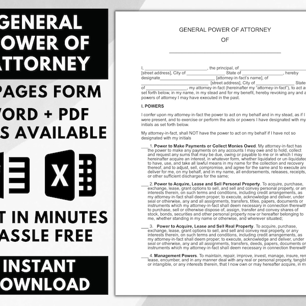 General Power of Attorney Form - Etsy