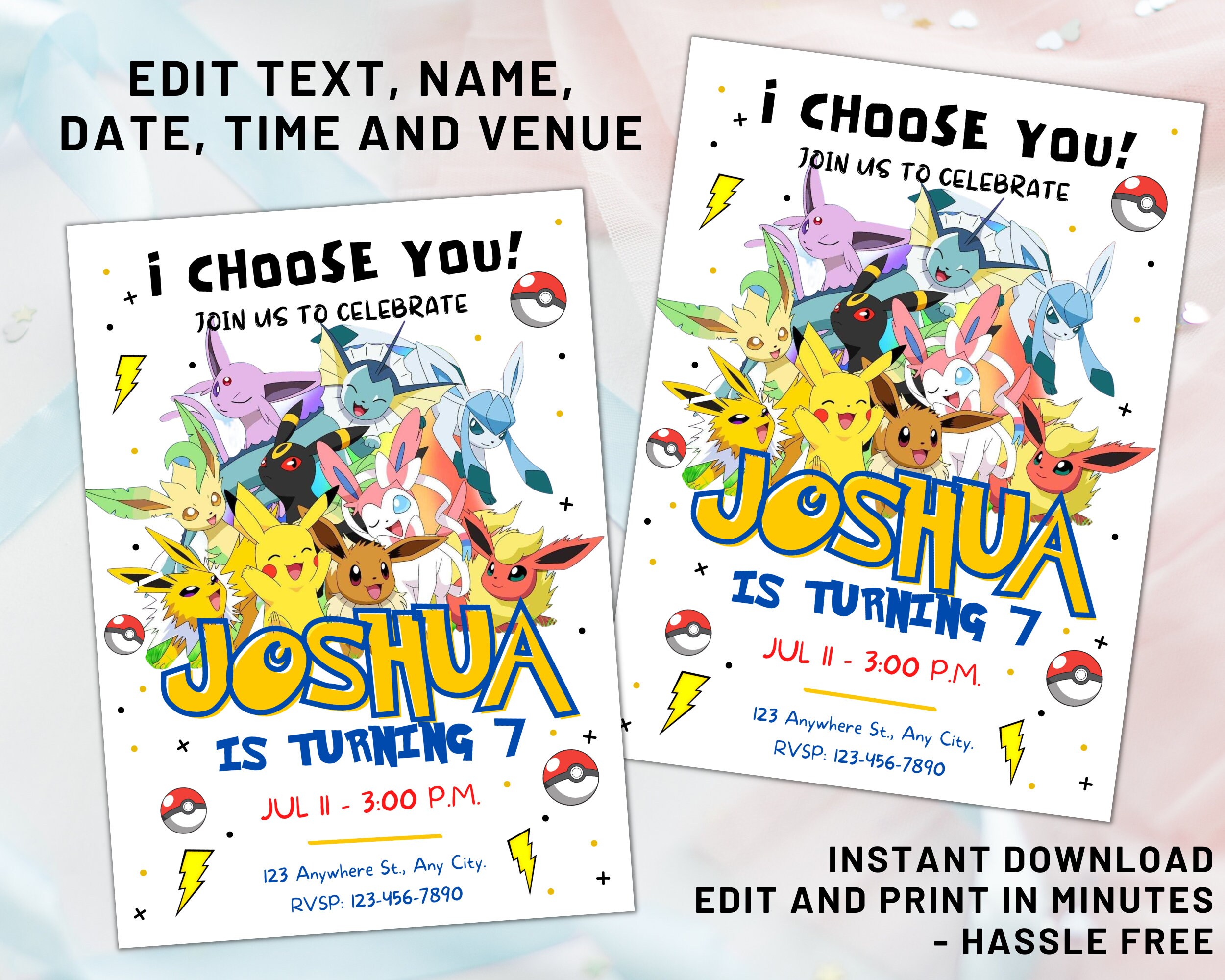 Pikachu Birthday Invitation Pokemone Birthday Invitation - Etsy