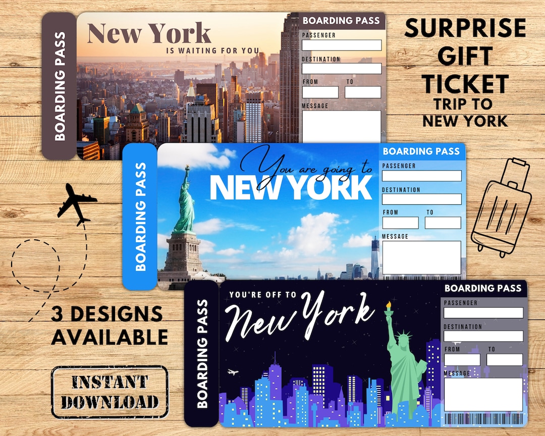 Boleto Regalo Viaje Sorpresa NUEVA YORK. Tarjeta de embarque. Boleto imprimible. Billete de ...