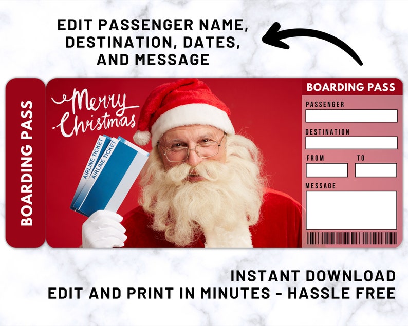 Christmas Boarding Pass. Boarding Pass Template. Surprise - Etsy Ireland
