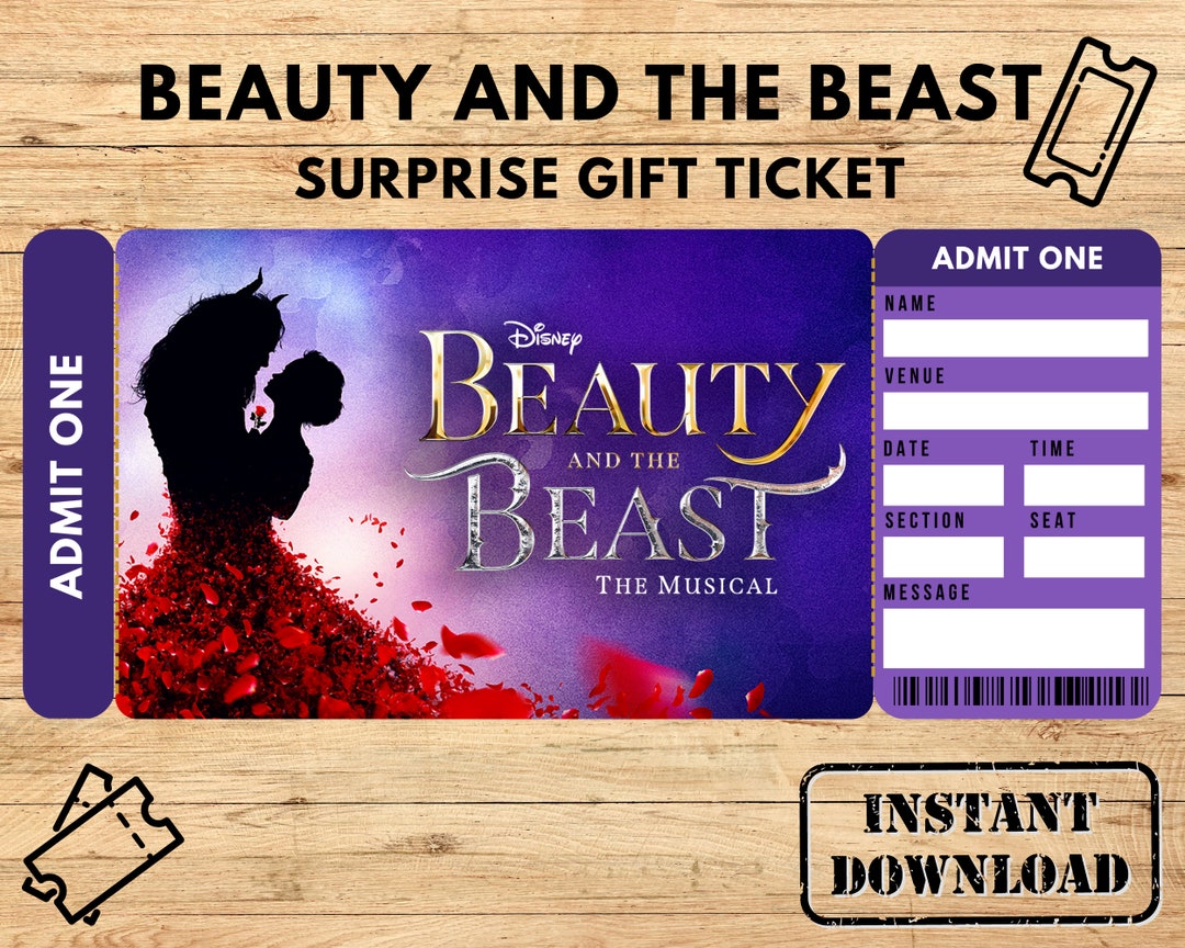 Printable Beauty and Beast Broadway Surprise Ticket, Beauty and Beast ...